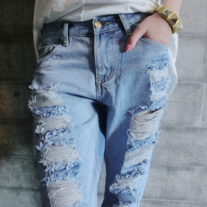 Trend Street Style Tattered Trousers We22701op on Luulla