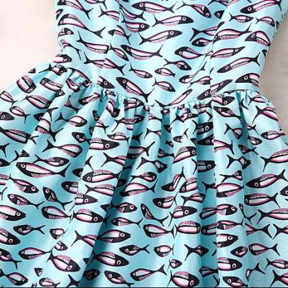 Fish Print Sleeveless Dress Vc30505mn on Luulla