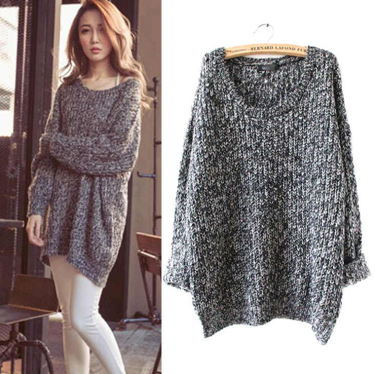 Oversized Knitted Crewneck Casual Pullovers Sweater on Luulla