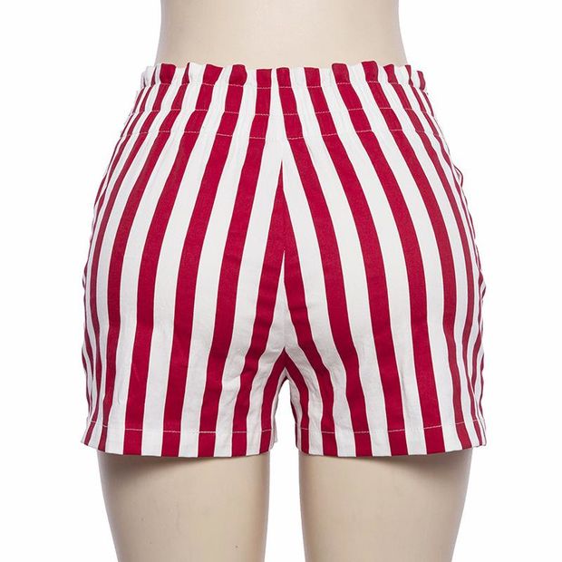 Red And White Stripes High Rise Shorts Featuring Bow Accent Tie Belt on ...