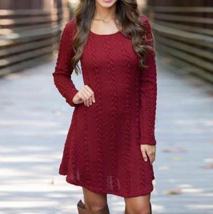 Long Sleeve Round Neck Knit Dress on Luulla
