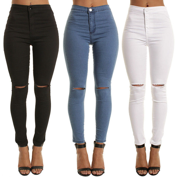 Stretch Slim Ripped Holes Denim Jeans on Luulla