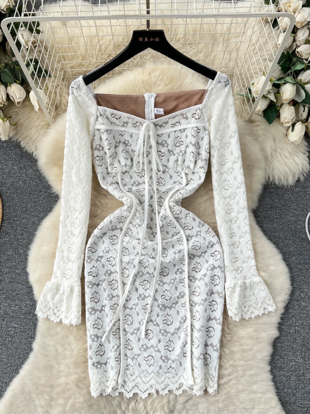 Sexy Long Sleeved Lace Slim Hip Wrap Dress on Luulla
