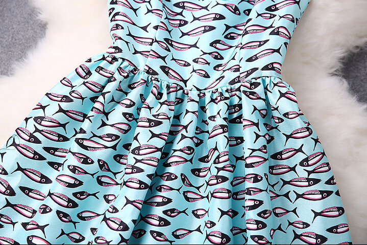 Fish Print Sleeveless Dress Vc30505mn on Luulla